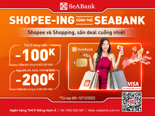 Giảm giá tới 200.000 đồng khi mua sắm trên Shopee bằng thẻ SeABank